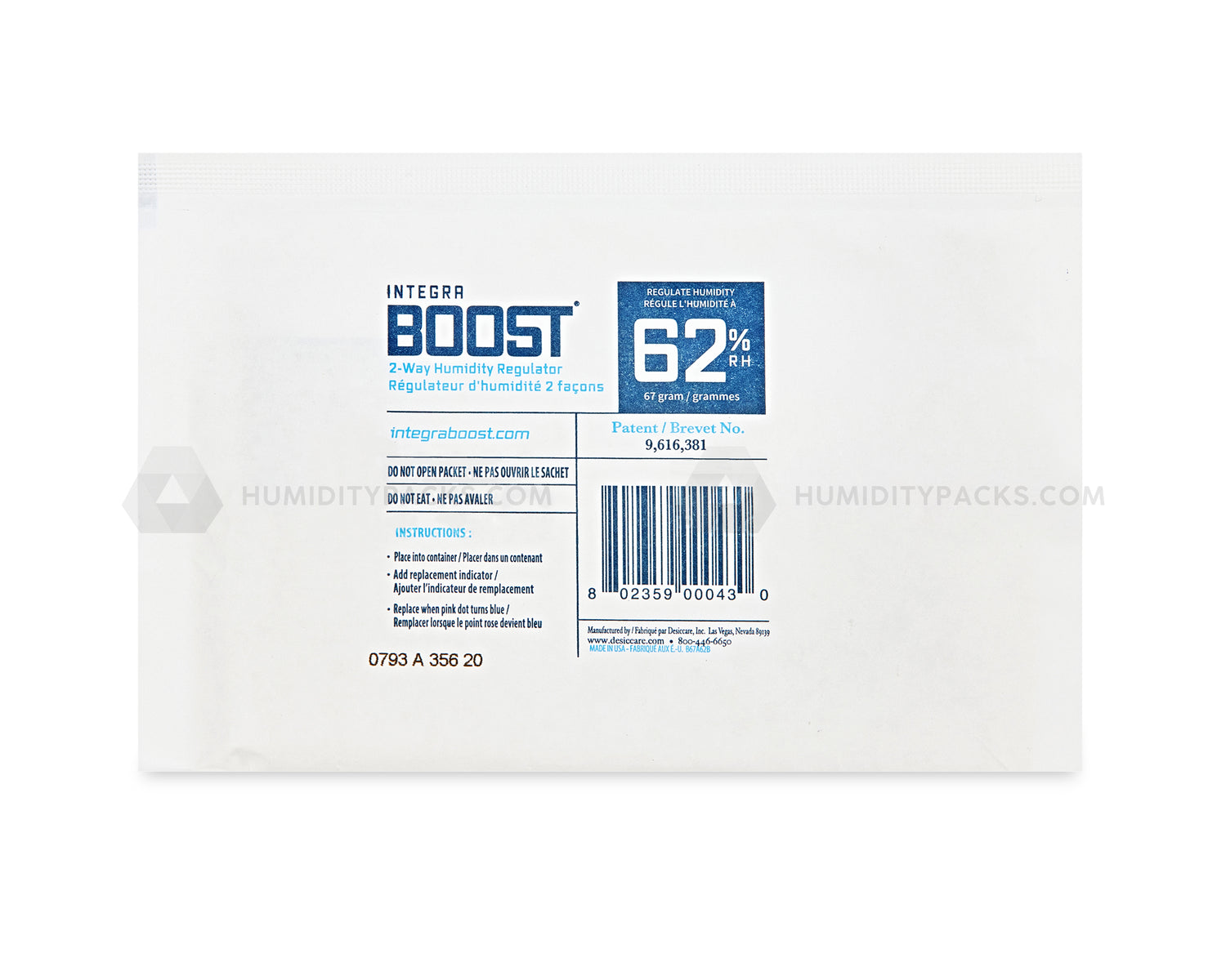 Integra Boost Humidity Packs 62% (67 gram) 100/Box